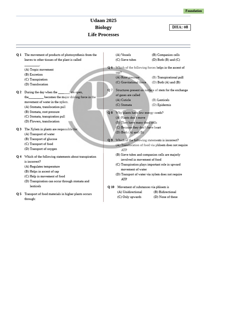 Life Processes - DHA 08 (Of Lecture 10) - Udaan 2025 | Download Free ... Life Processes - DHA 08 (Of Lecture 10) - Udaan 2025 | Download Free ...