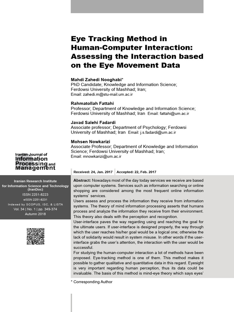 Eye Tracking Method in Human Computer in | PDF