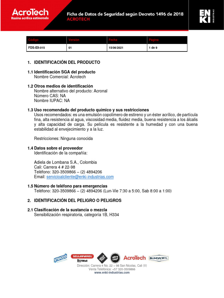 Fds Acronal | PDF | Agua | Residuos