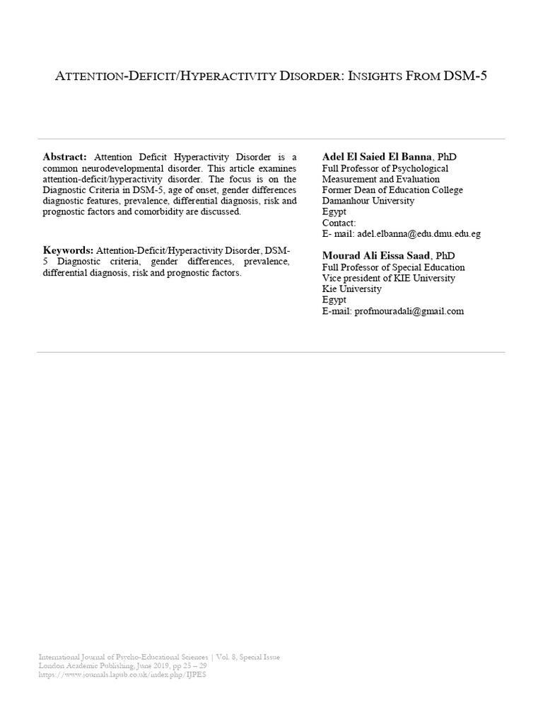 Attention Deficit Hyperactivity Disorder Insights From Dsm 5 Pdf Attention Deficit