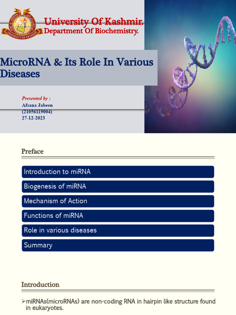 MicroRNA & Its Role in Various Diseases-Final | PDF | Micro Rna ...