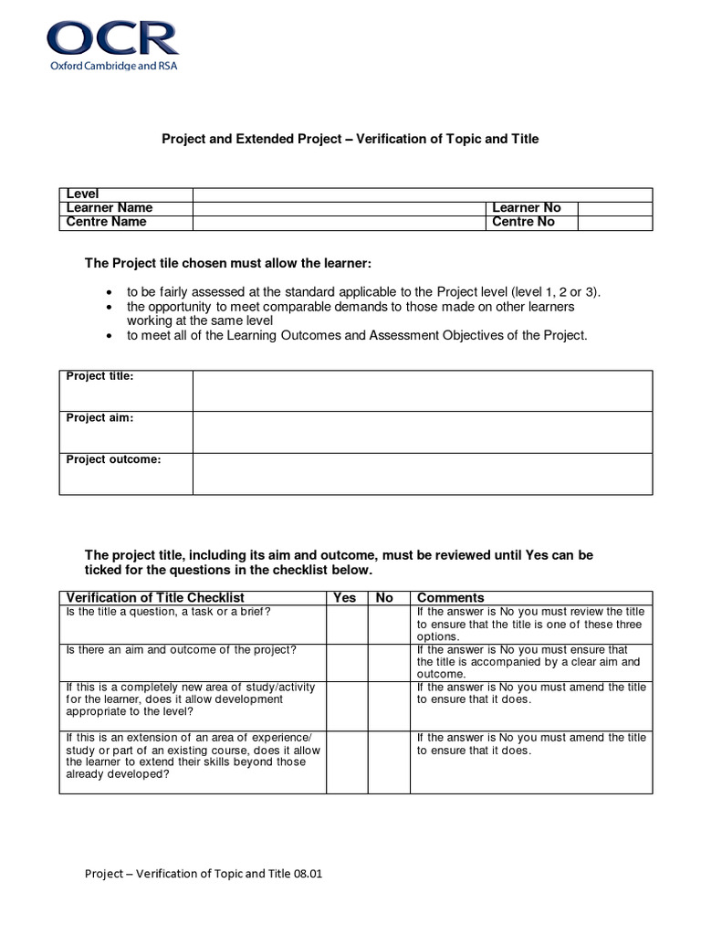 Project Title Verification Checklist | PDF | Business | Computers