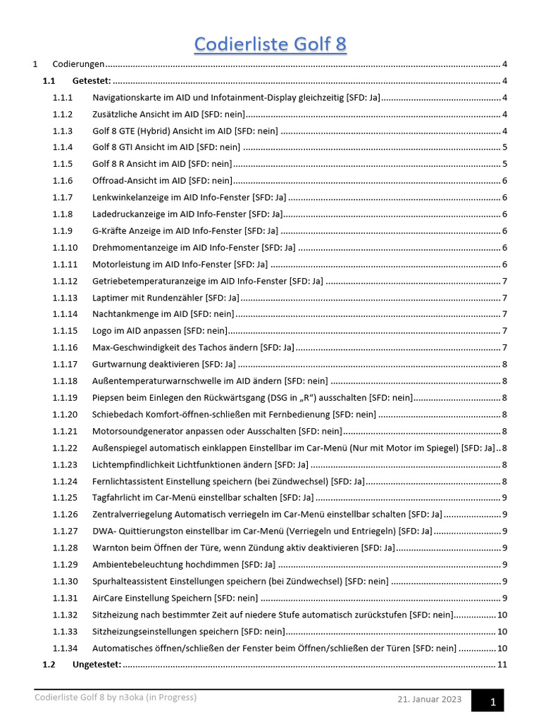 Golf 8 Codierliste Pdf