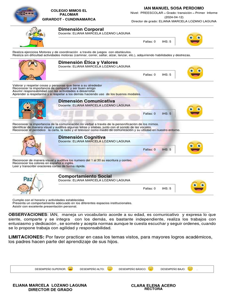 Formato Boletín Académico Preescolar | PDF | Educación de la primera ...