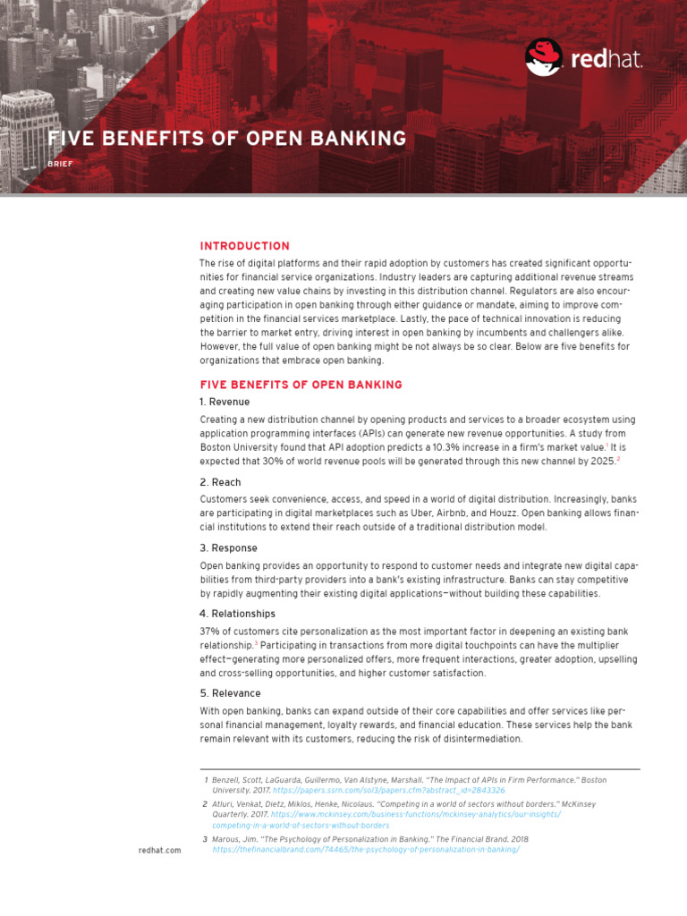 five-benefits-of-open-banking-brief-red-hat | PDF | Red Hat | Banks