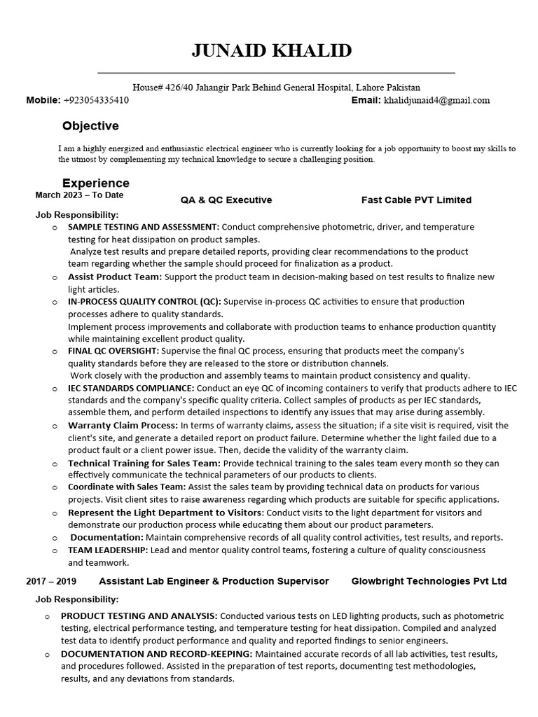 Junaid Khalid CV Light | PDF | Electronics | Power Electronics