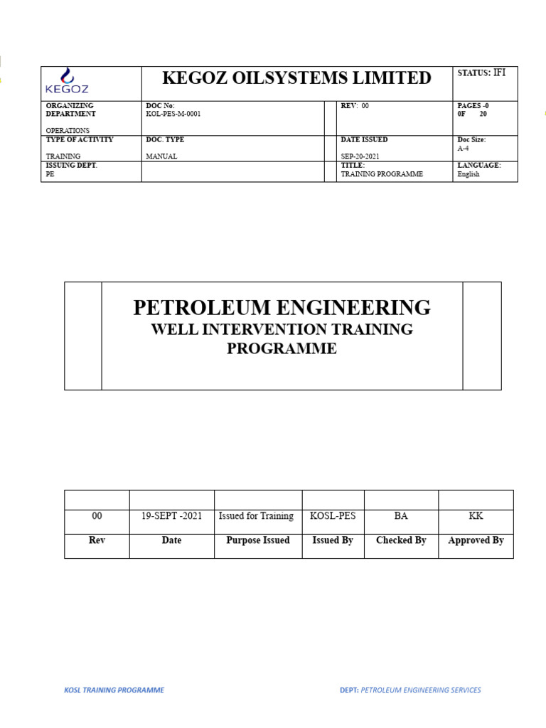 Kegoz Well Intervention Training Program | PDF | Petroleum Reservoir ...