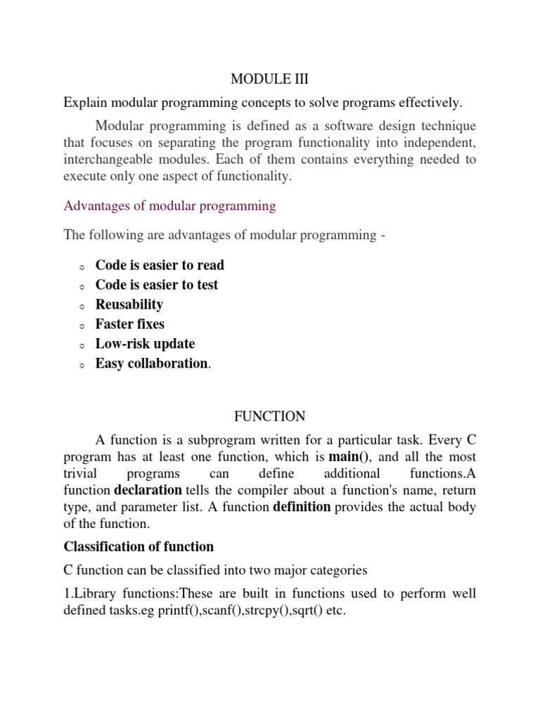 Module III | PDF | Parameter (Computer Programming) | Modular Programming Module III | PDF | Parameter (Computer Programming) | Modular Programming