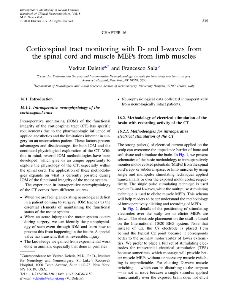 Corticospinal Tract Monitoring With D - and I-Waves and Muscle MEPs ...