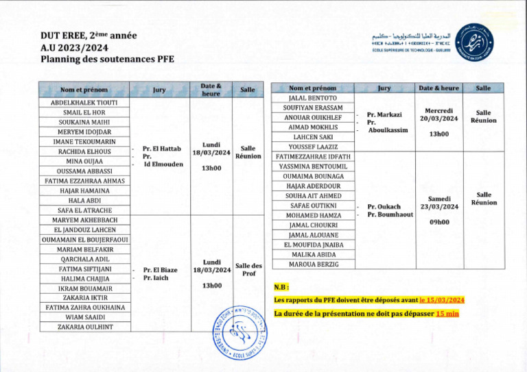 Planning Des Soutenances PFE EREE | PDF