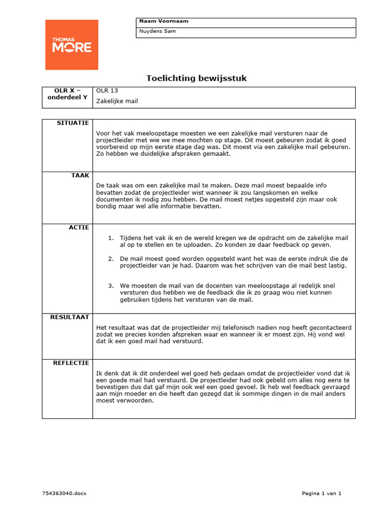 Toelichting Bewijsstuk Olr 13 1 | PDF