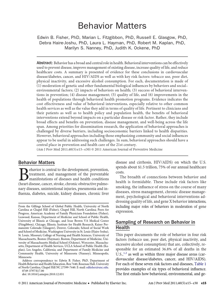 Behavior Matters Aj PM 2011 | PDF | Cardiovascular Diseases ...