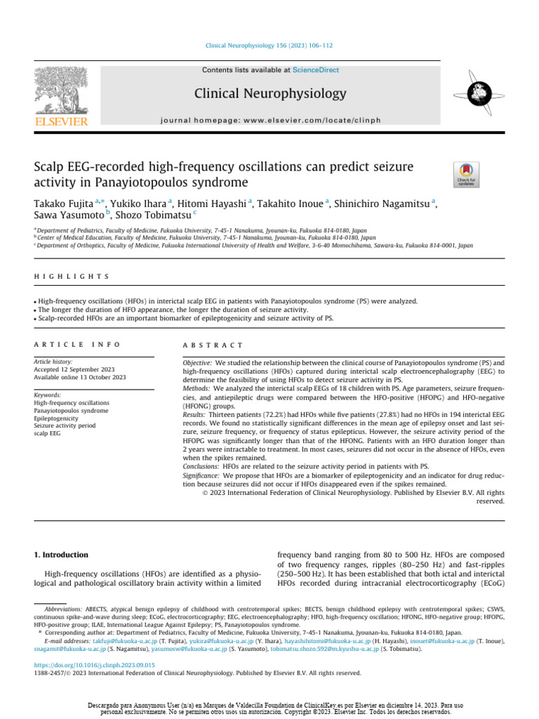 Scalp EEG-recorded High-Frequency Oscillations Can Predict Seizure in Panayiotopoulos SD | PDF ...