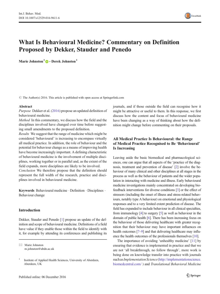 What Is Behavioural Medicine Commentary On Definit | PDF | Behavior ...