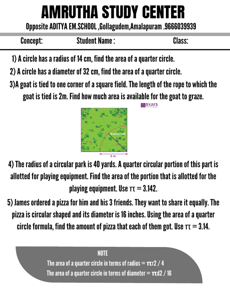 Area of Quarter Circle | PDF | Home & Garden