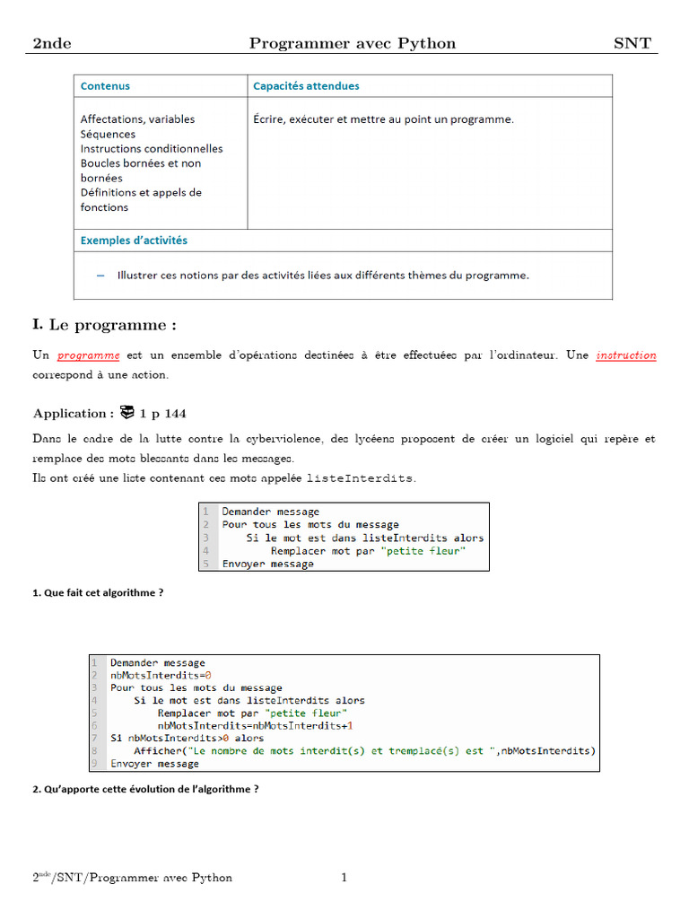 Programmation Élève | PDF | Division | Python (Langage de programmation)