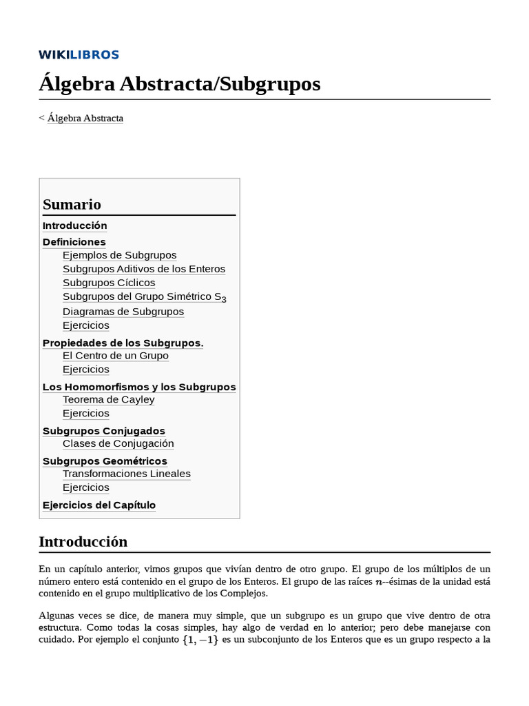 Subgrupos en Álgebra Abstracta | PDF | Grupo (Matemáticas) | Matriz ...