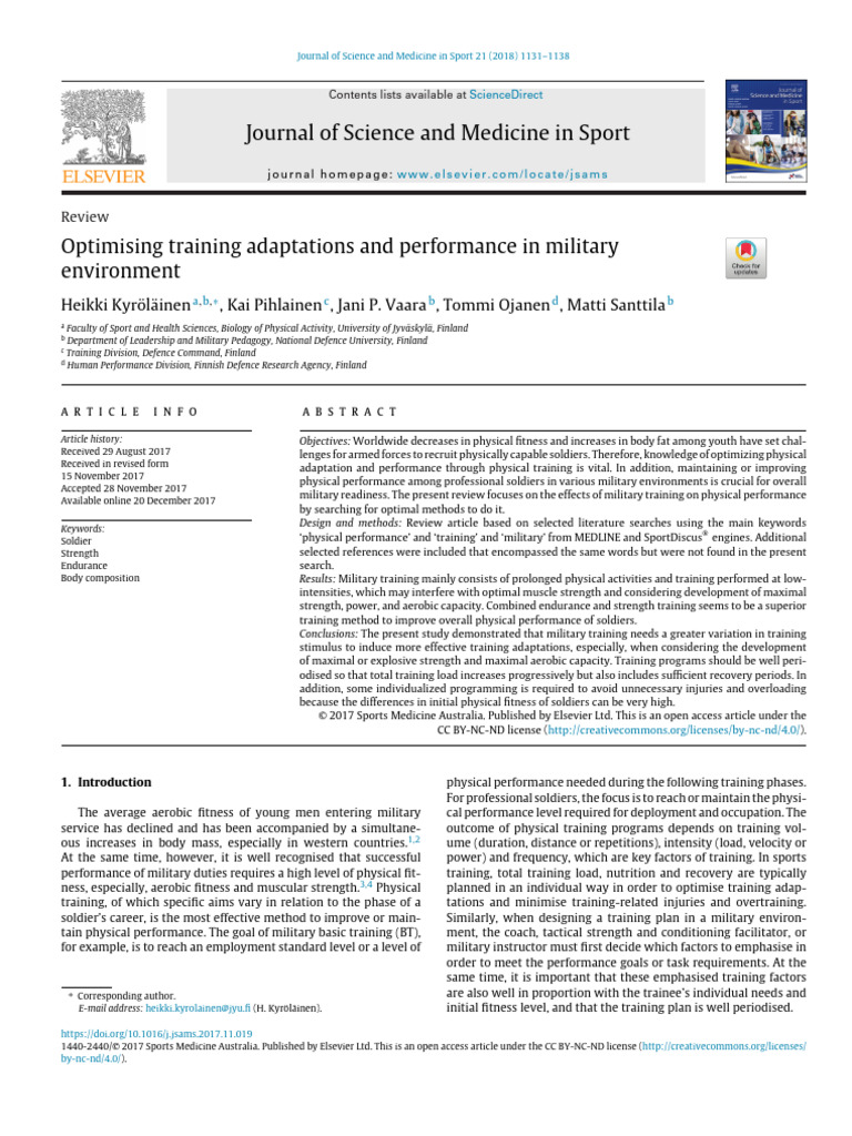 Optimising Training Adaptations and Performance in Military Environment 1 | PDF | Strength ...