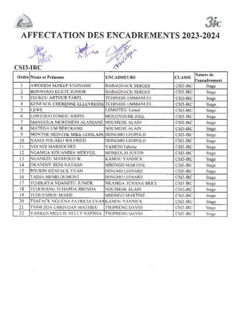 Affectation Des Encadrements Stage Et Projet Csi3-Irc | PDF
