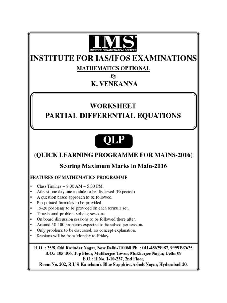 IAS Mathematics PDE Practice Sets | PDF | Equations | Partial ...