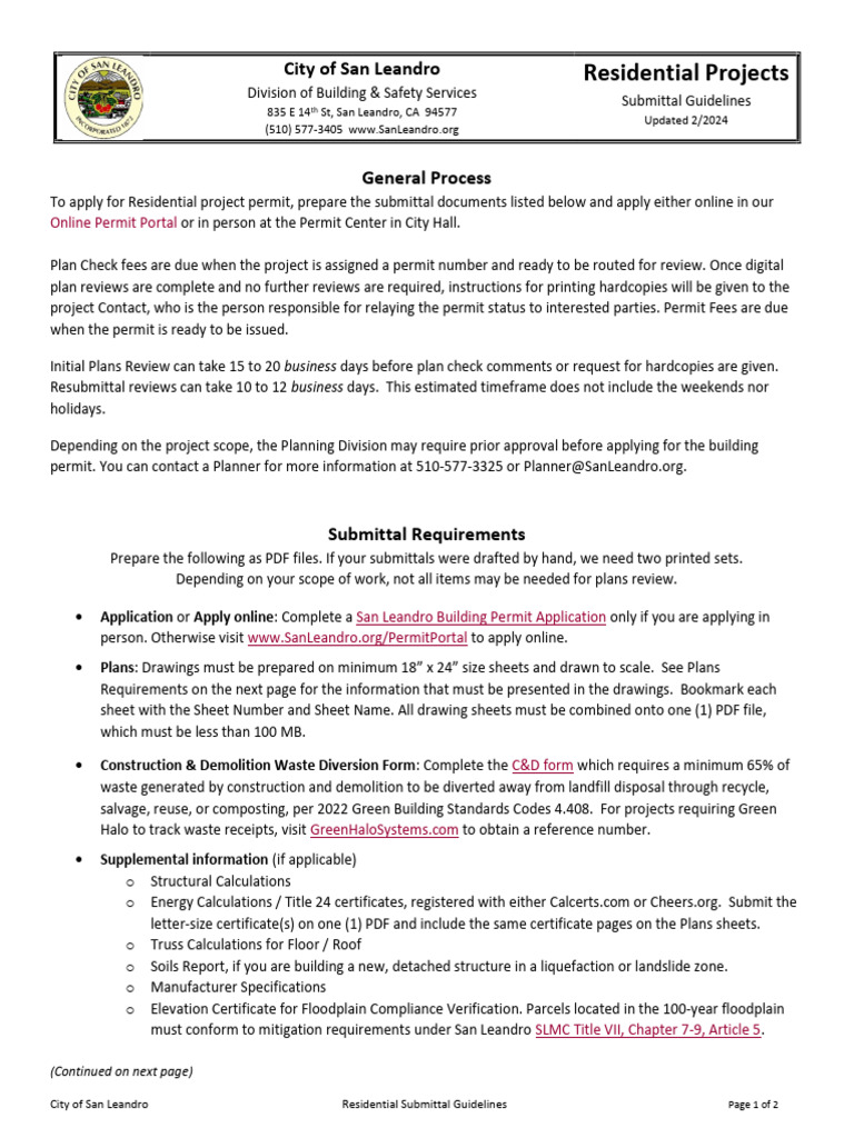 Residential Submittal Guidelines 2024 - 202402141003304186 | PDF | Waste | Green Building