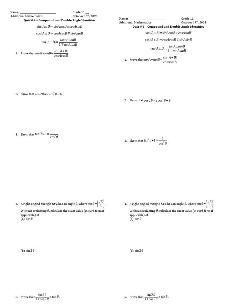 Trigonometry Identities Quiz | PDF | Elementary Mathematics | Euclidean ...