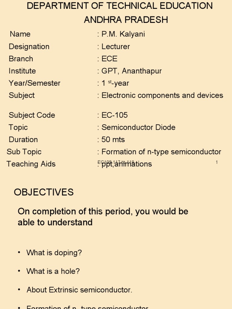 EC105 | PDF | Semiconductors | Doping (Semiconductor)