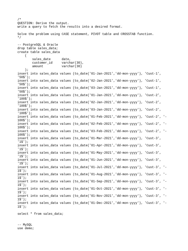 Pivot Tutorial Video Scripts Pdf Sql Computer Programming