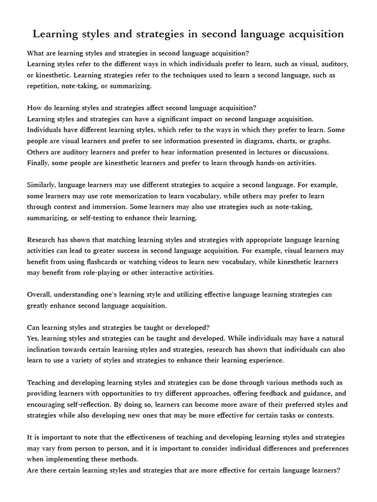 Learning Styles in Language Acquisition | PDF | Learning Styles | Second Language Acquisition