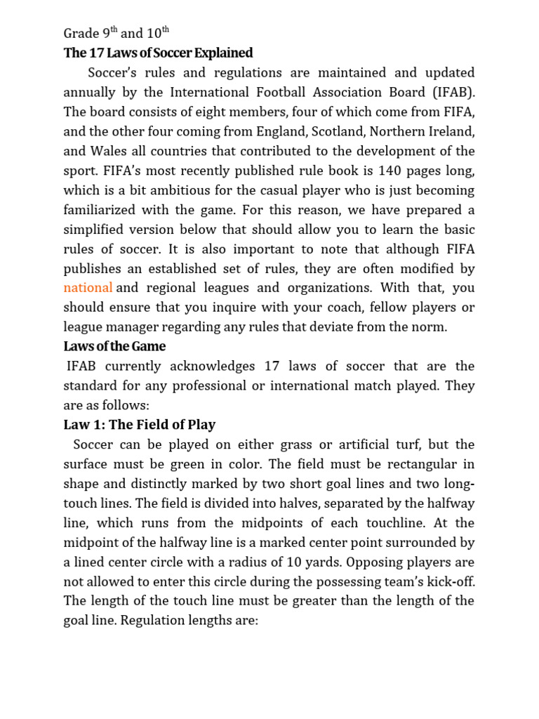 The 17 Laws of Soccer Explained | PDF | Football Codes | Ball Games