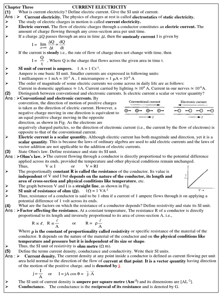 Ch 3 Current Electricity Notes Xii | PDF | Electrical Resistivity And ...