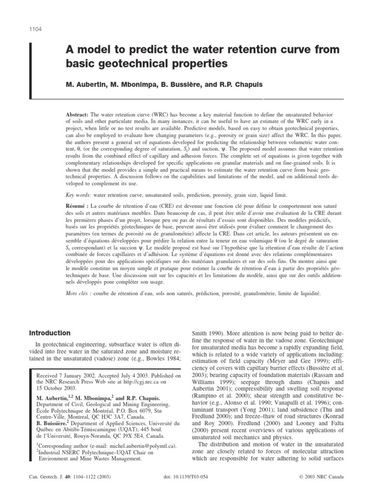 Predicting Water Retention Curve from Soil Properties | PDF | Porosity ...