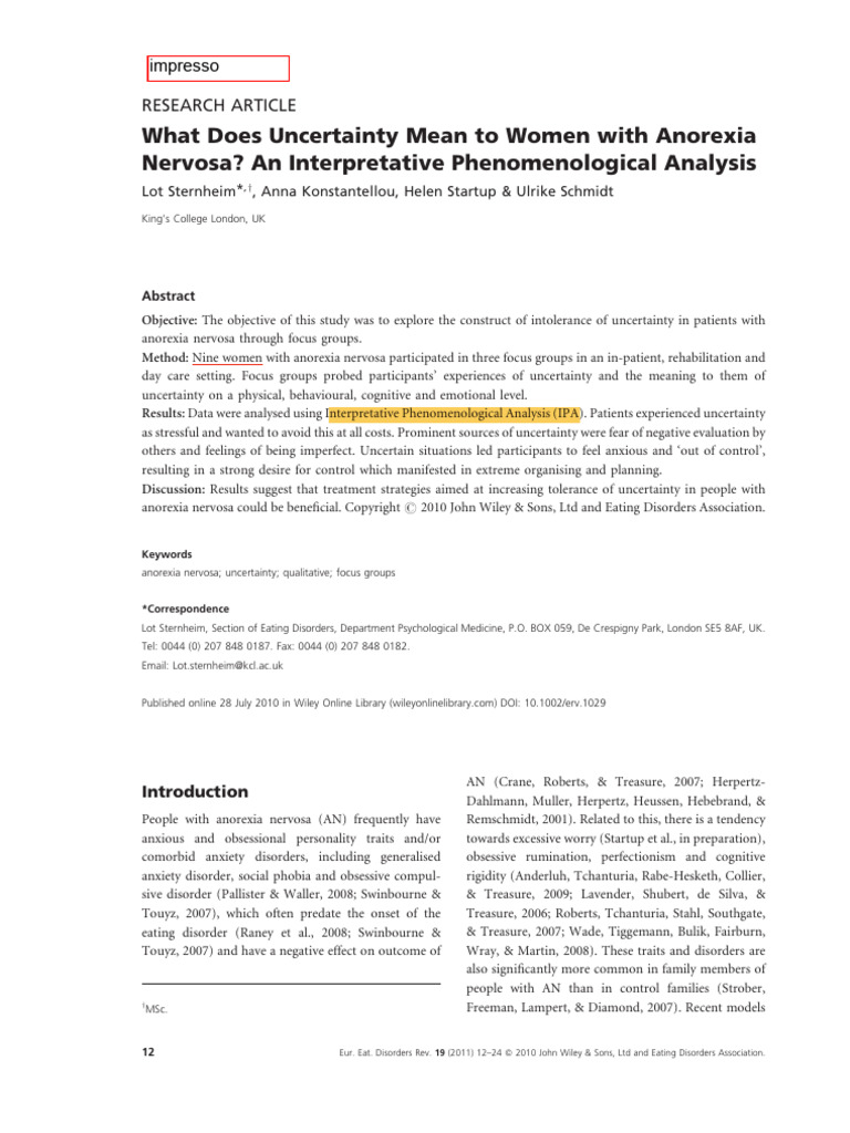 IPA - Sternheim - Et - Al-2011-Uncertainty - ANOREXIA IPA | PDF ...