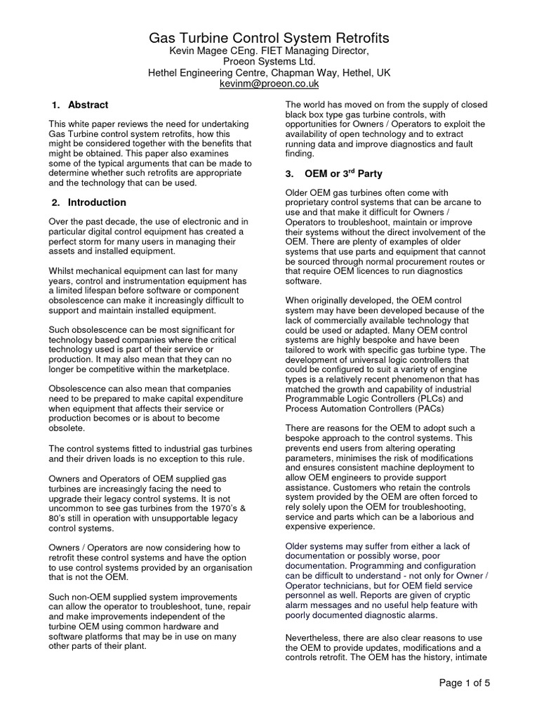 Gas Turbine Control System Upgrades | PDF | Reliability Engineering ...