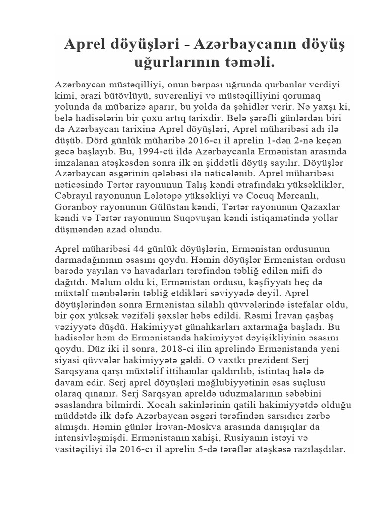 Aprel Döyüşləri | PDF