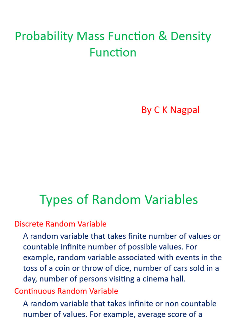 Probability Mass Function & Density Function | PDF | Probability Distribution | Random Variable