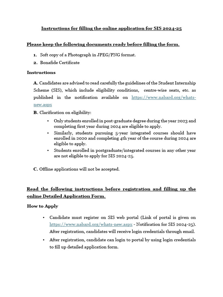 Instruction For Filling The Online Application For SIS | PDF ...