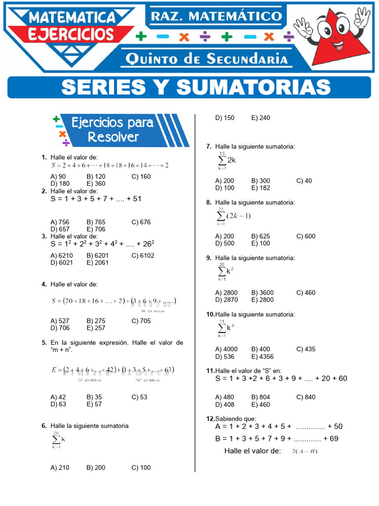 Series y Sumatorias para Quinto Grado de Secundaria | PDF | Matemática Elemental | Matemáticas