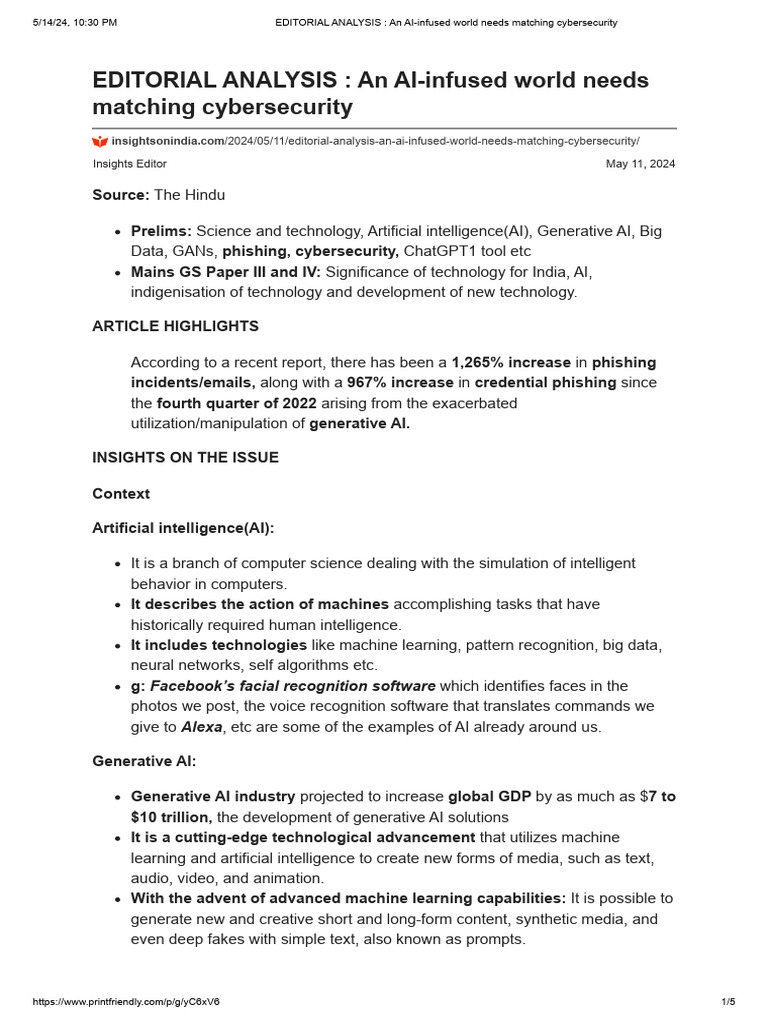 EDITORIAL ANALYSIS - An AI-infused World Needs Matching Cybersecurity | PDF | Artificial ...