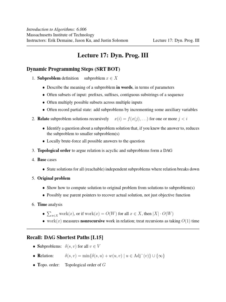 MIT6 006S20 Lec17 | PDF | Dynamic Programming | Computer Programming
