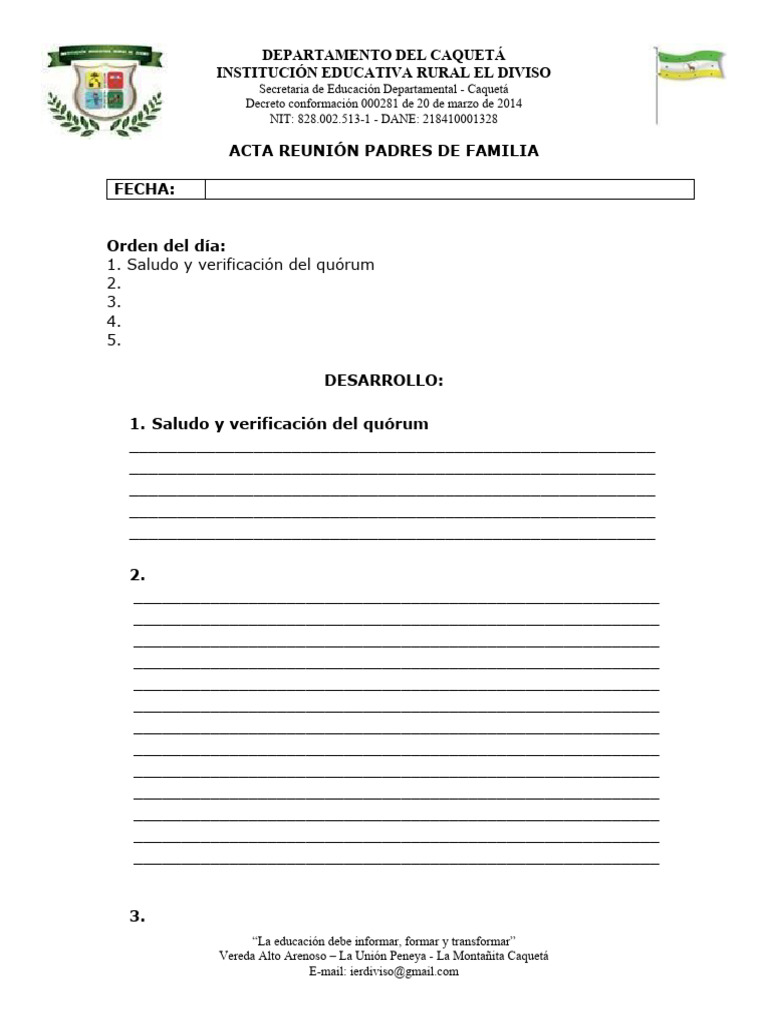 Modelo Acta de Reuniones Con Padres de Familia | PDF