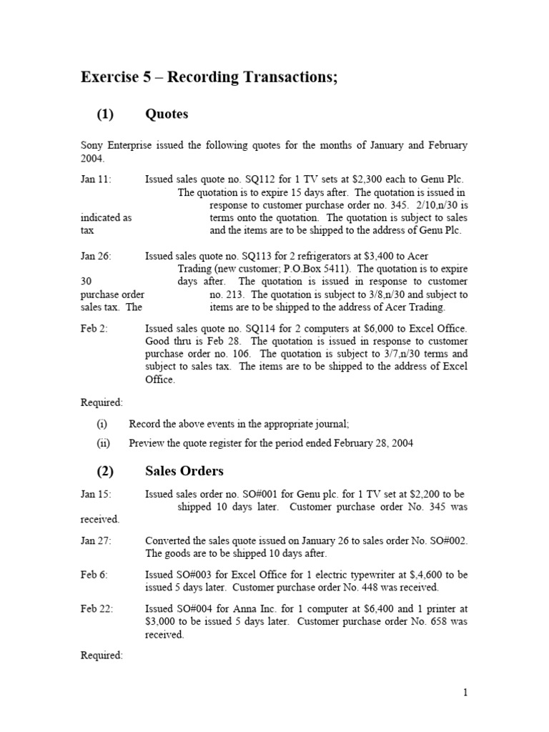 Exercise 5' | PDF | Receipt | Debits And Credits