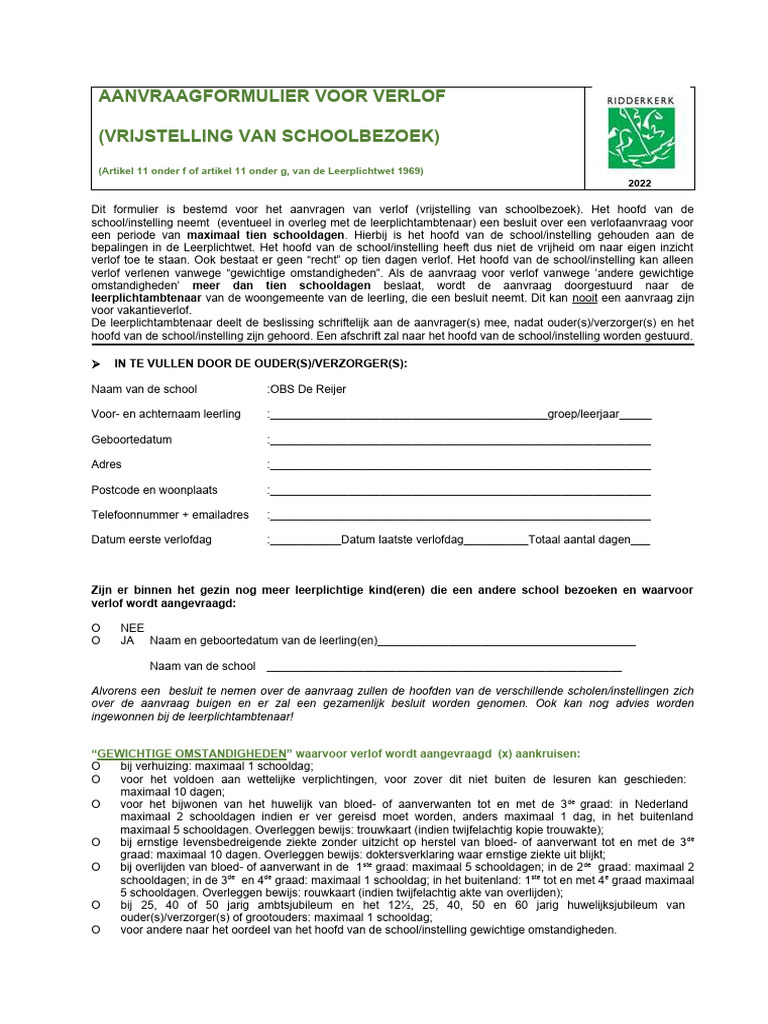 Aanvaagformulier Extra Verlof | PDF