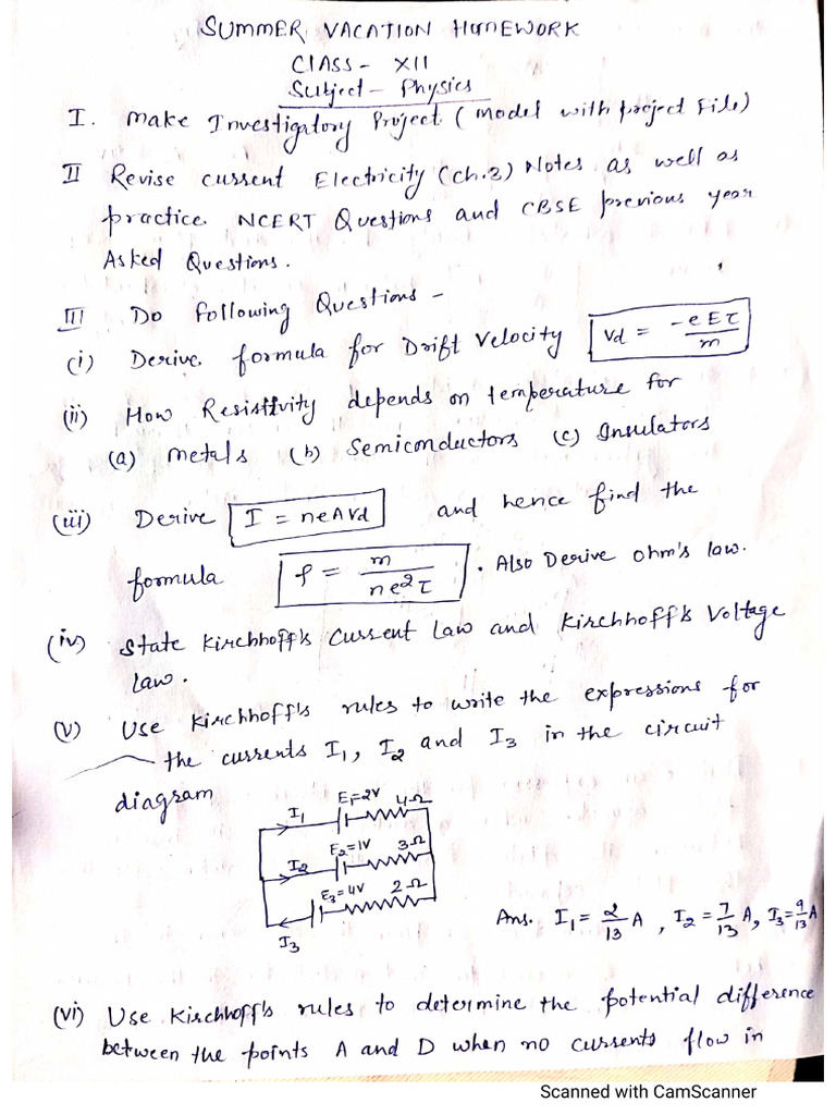 Physics Summer Vacations Homework | PDF