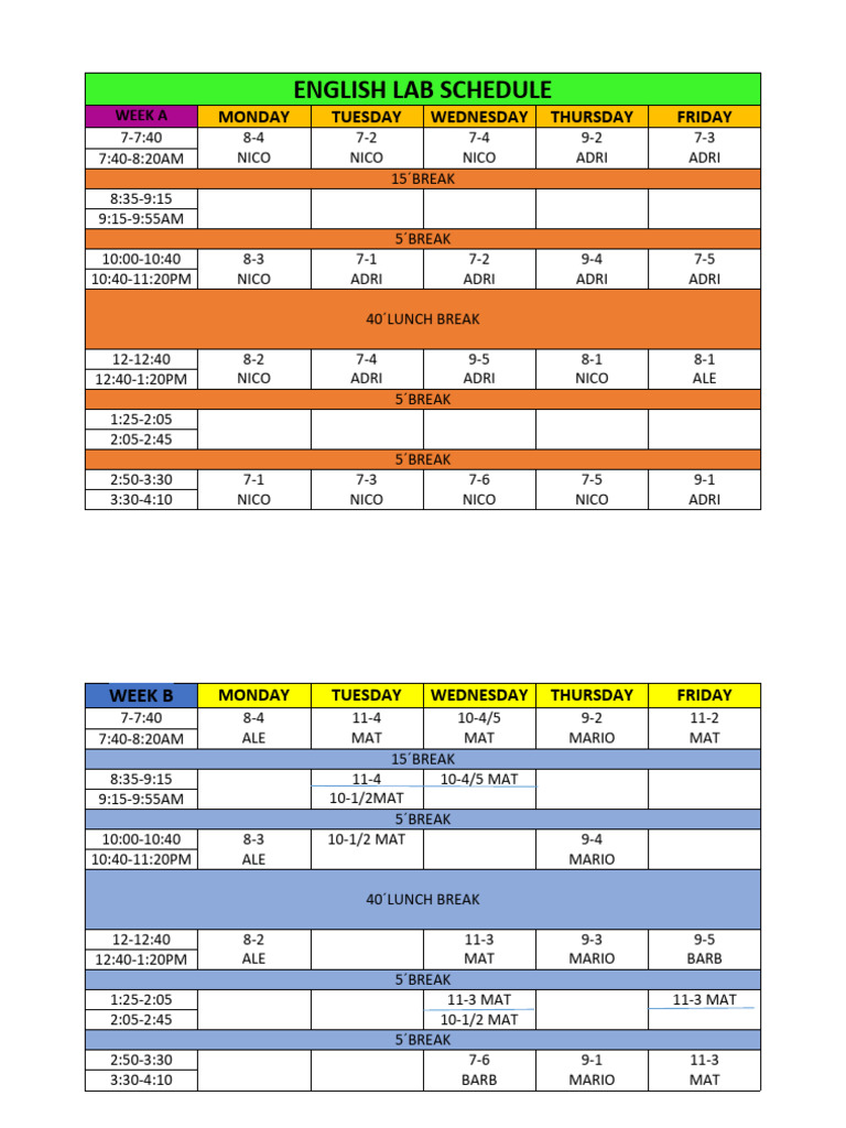 ENGLISH LAB SCHEDULE | PDF