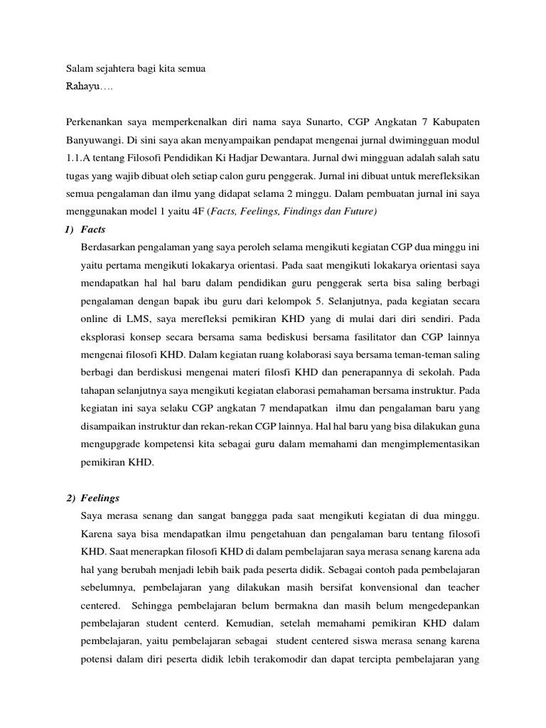 REFLEKSI 4F (Facts, Feelings, Findings Dan Future) 1.1 | PDF | Karier ...