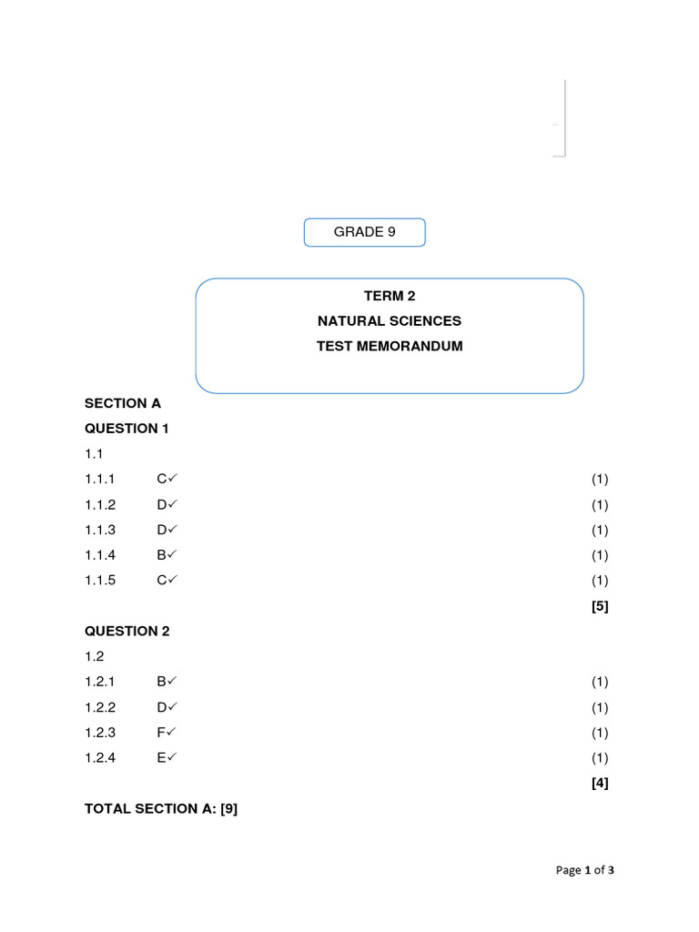 NS June Grade 9 Term 2 Memorandum 2023 | Download Free PDF | Acid | Hydroxide