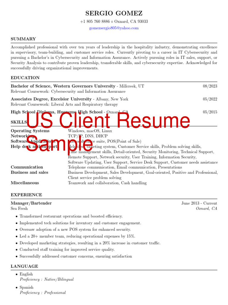 Sergio Resume | PDF | Point Of Sale | Computer Security