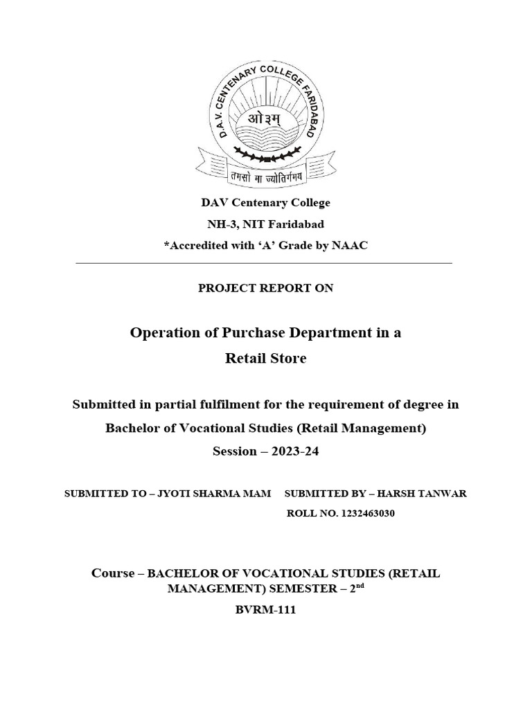 Harsh 1st Report 111 | Download Free PDF | Supply Chain | Retail