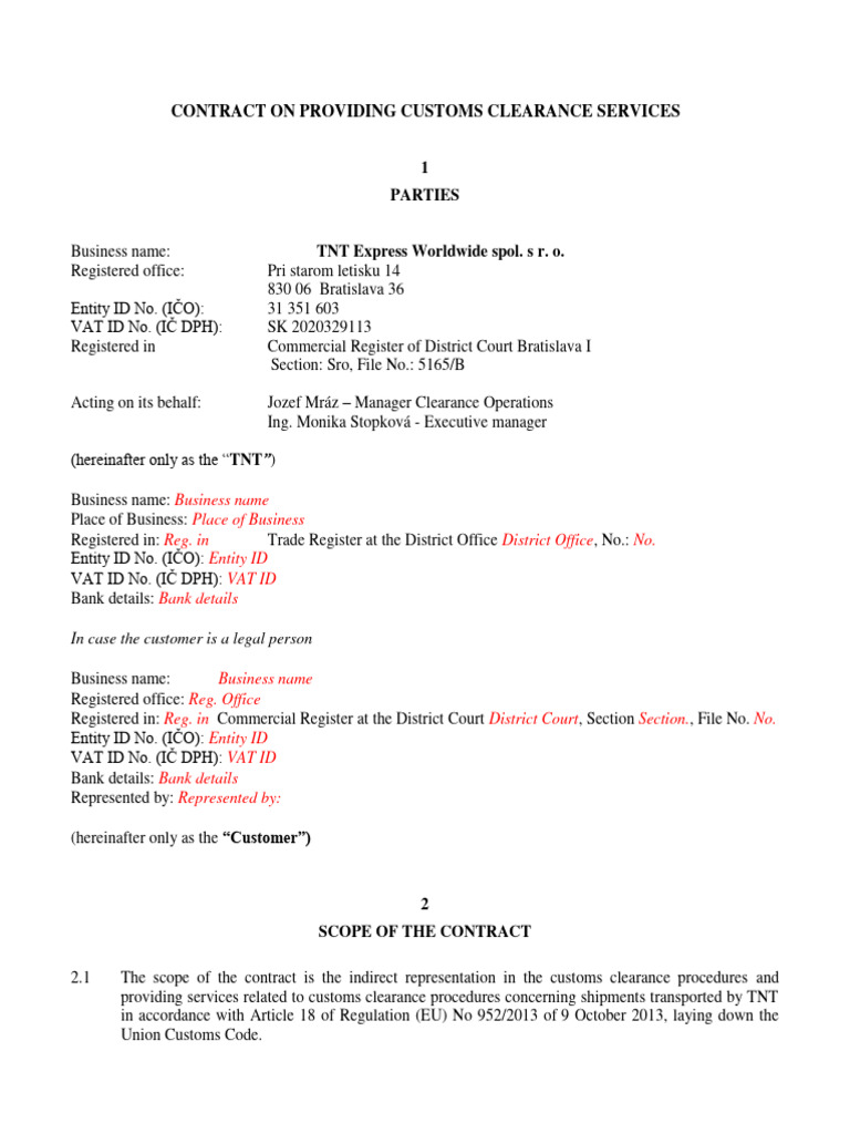 Customs Clearance Services Contract | PDF | Customs | Justice